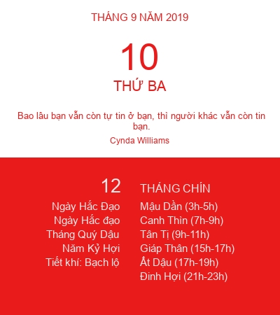 Lịch âm 10 tháng 9 năm 2019 - Lịch vạn niên ngày 10/9/2019 - Lịch ngày ...