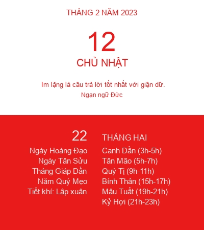 Lịch âm 12 tháng 2 năm 2023 - Lịch vạn niên ngày 12/2/2023 - Lịch ngày ...