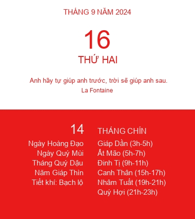 Lịch âm 16 tháng 9 năm 2024 - Lịch vạn niên ngày 16/9/2024 - Lịch ngày ...