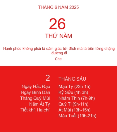 Lịch âm 26 tháng 6 năm 2025 - Lịch vạn niên ngày 26/6/2025 - Lịch ngày ...